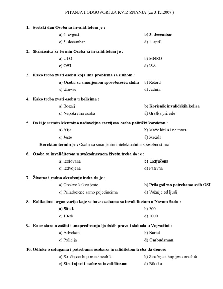 Pitanja I Odgovori Za Kviz Znanja | PDF