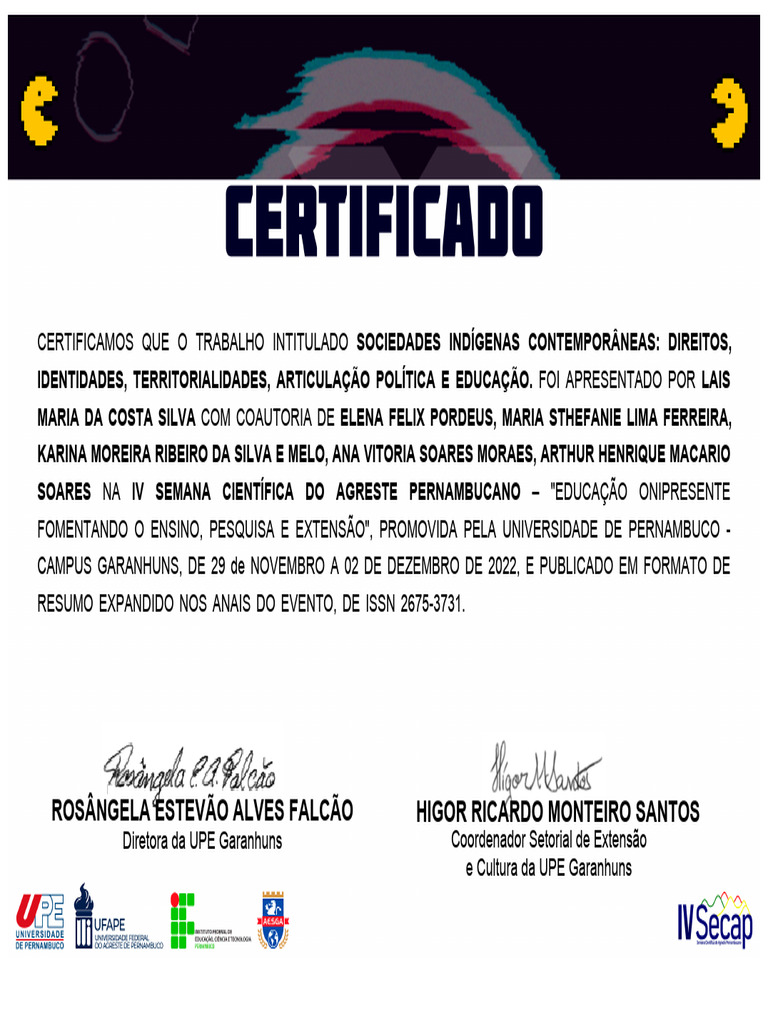 Certificado Participacao Apresentador LAIS MARIA DA COSTA SILVA-1 | PDF