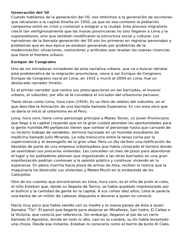 Narrativa de la Generación del 50 en Lima | PDF | Lima | Realismo literario