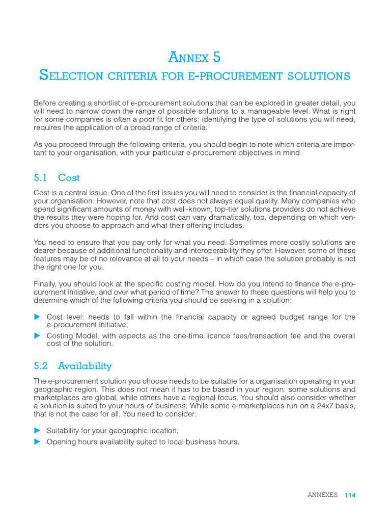 Module 3 Annex 5 Selection Criteria For E-Procurement Solutions | PDF