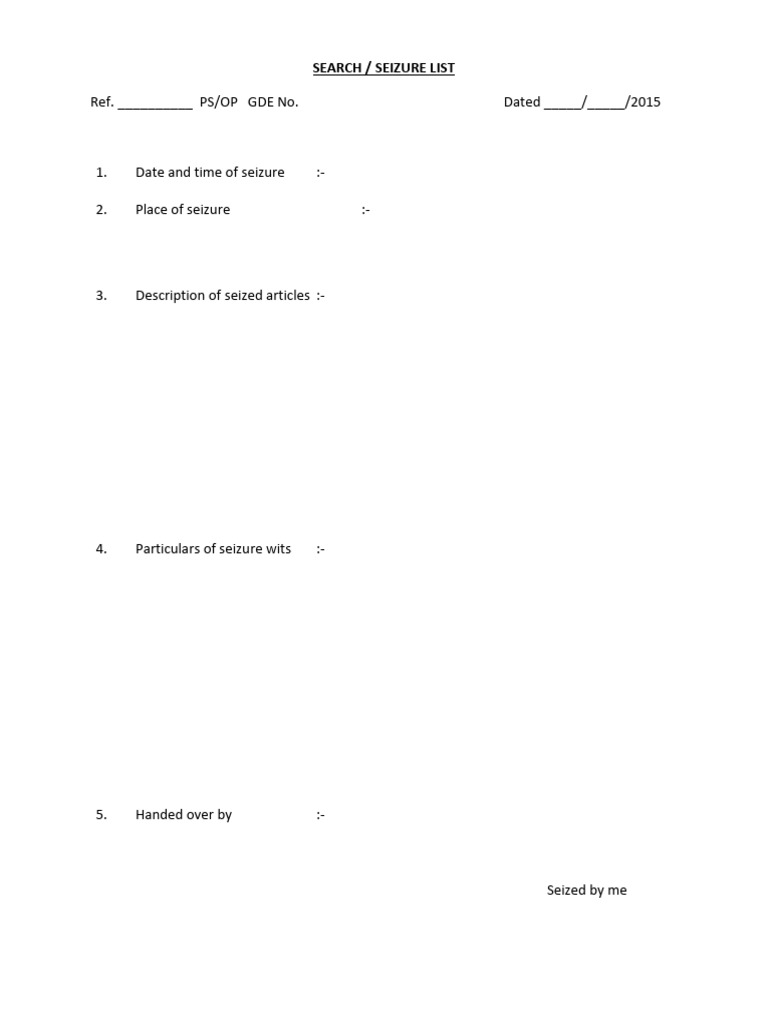 Seizure List Format and Details | PDF