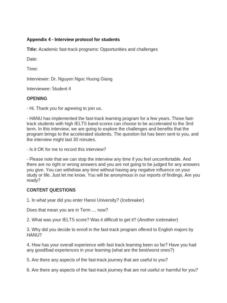A Sample Interview Protocol 1 | PDF | Interview