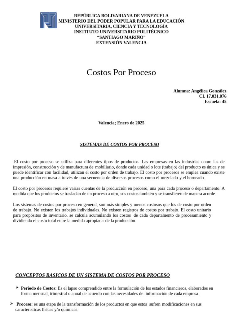 Ejercicio de Costos Por Proceso | PDF