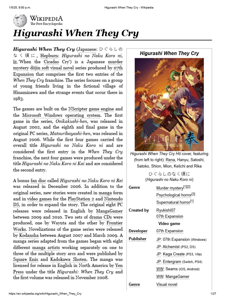 Higurashi When They Cry - Wikipedia | PDF