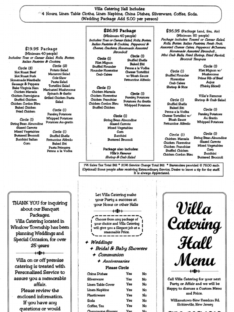 Villa Catering Menu | PDF
