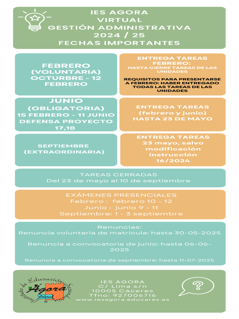 IES AGORA VIRTUAL 2024 25 FECHAS IMPORTANTES Mk Dual | PDF