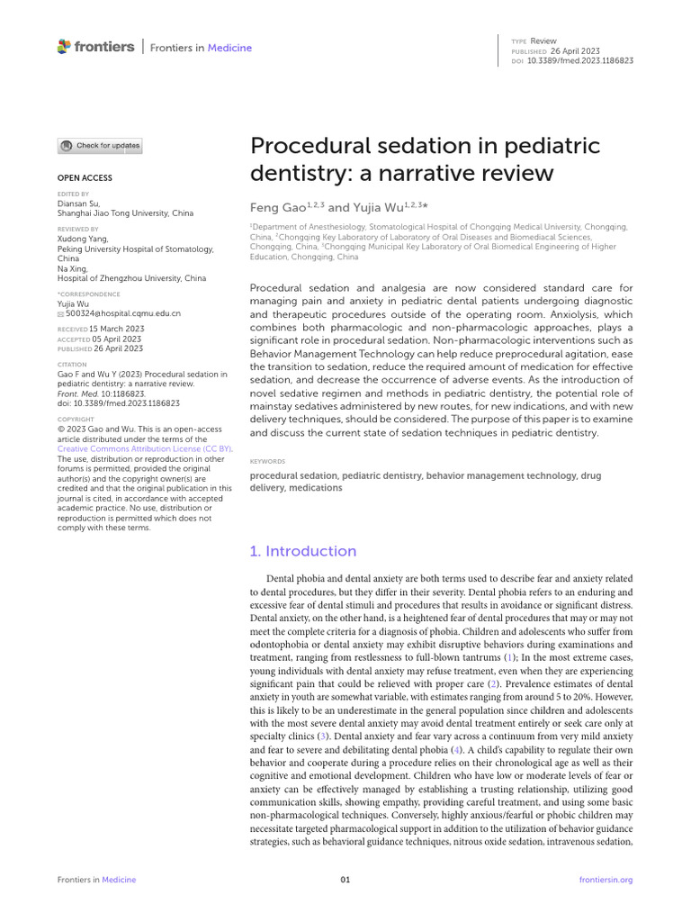 Procedural Sedation in Pediatric Dentistry A Narrative Review | PDF ...