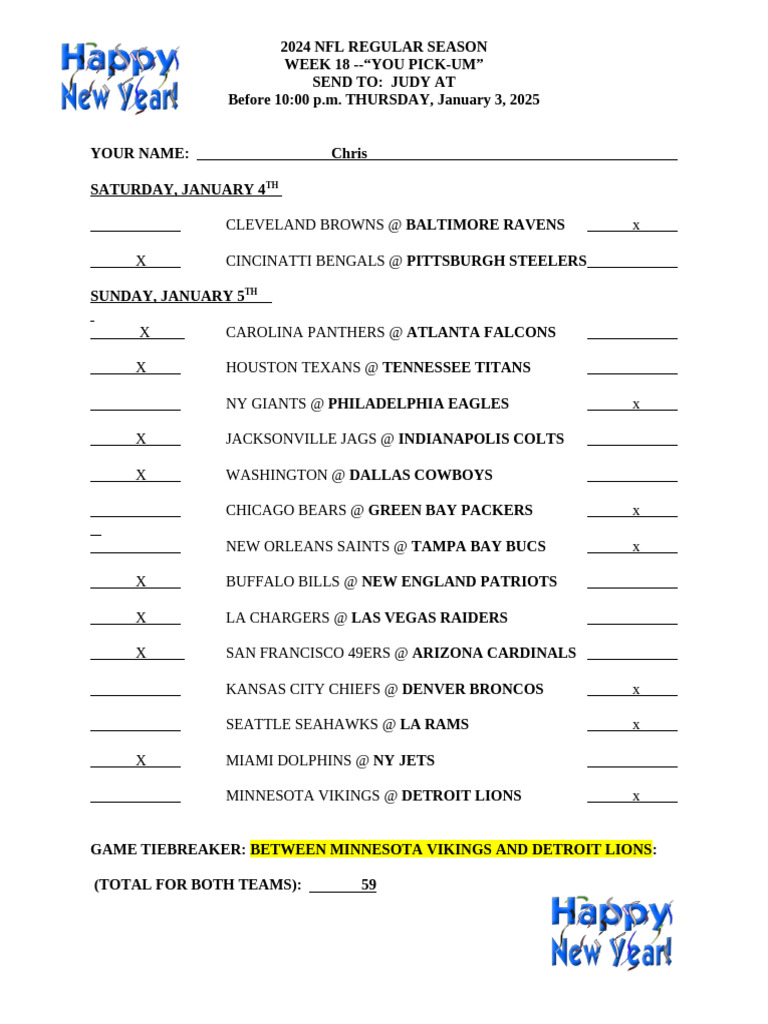 Week 18 2024 You Pick Um Updated | PDF
