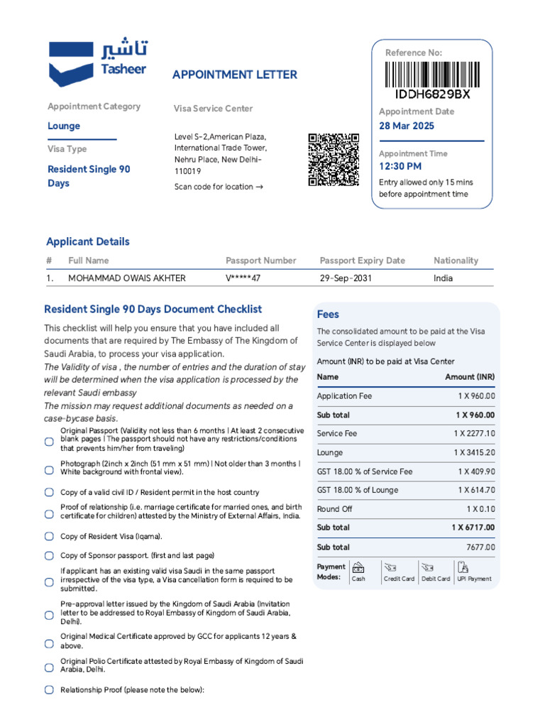 Tasheer Visa Appointment Details | PDF | Travel Visa | Passport