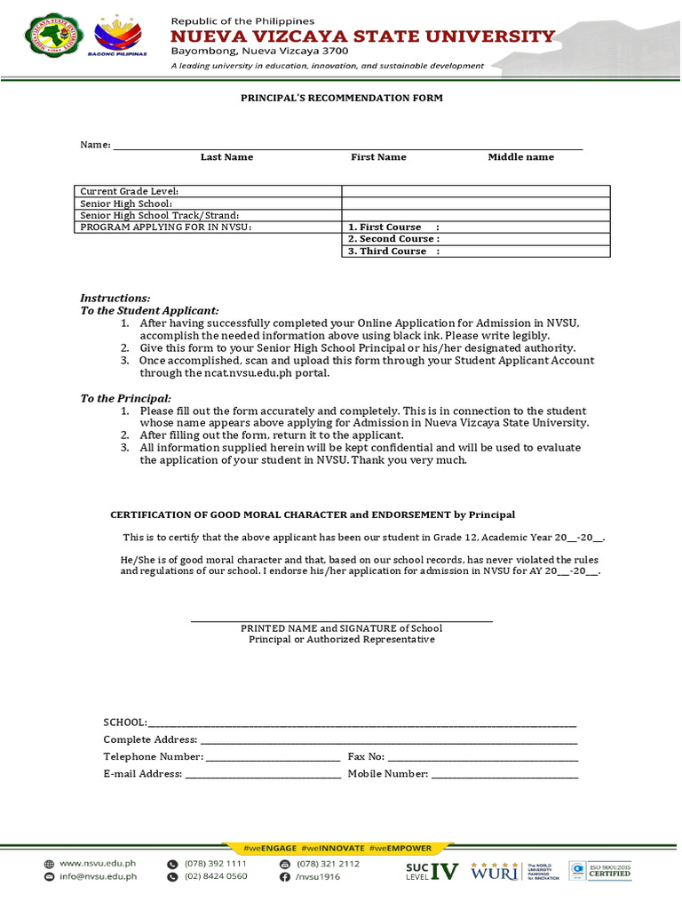 Principals Recommendation | PDF