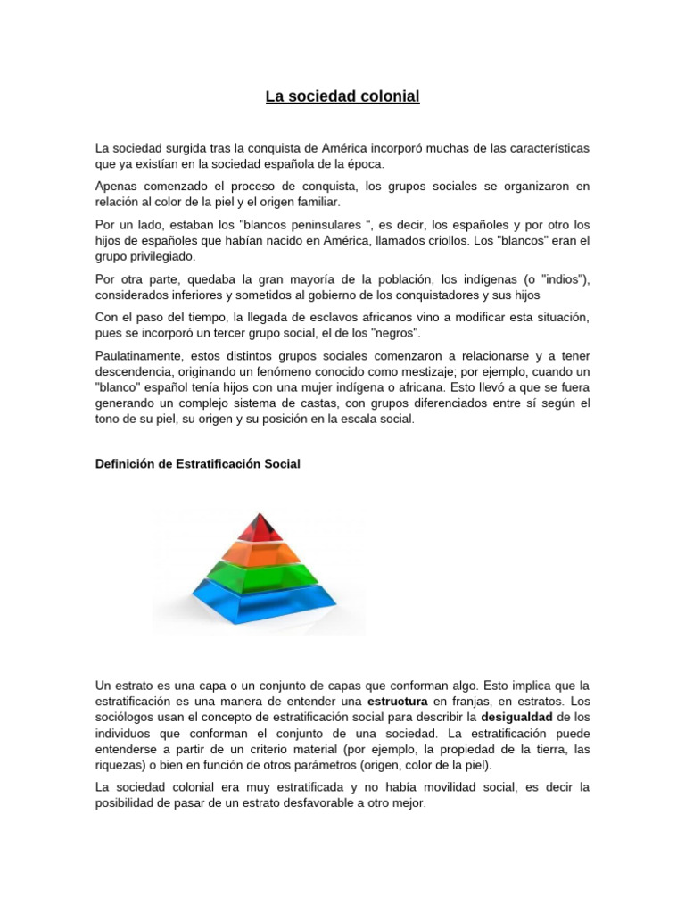 Estructura de la Sociedad Colonial | PDF | Estratificación social ...