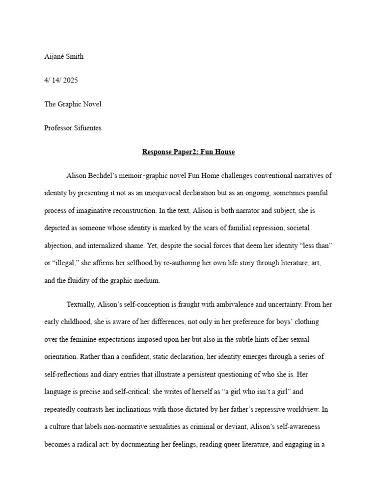 Aijané Smith Graphic Novel - Response Paper 2 - Fun House | PDF