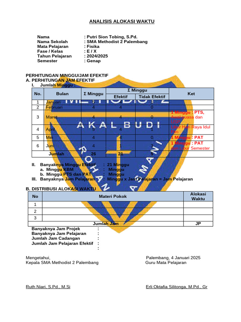 ALOKASI WAKTU MATEMATIKA WAJIB KELAS XI Genap 2024-2025 | PDF