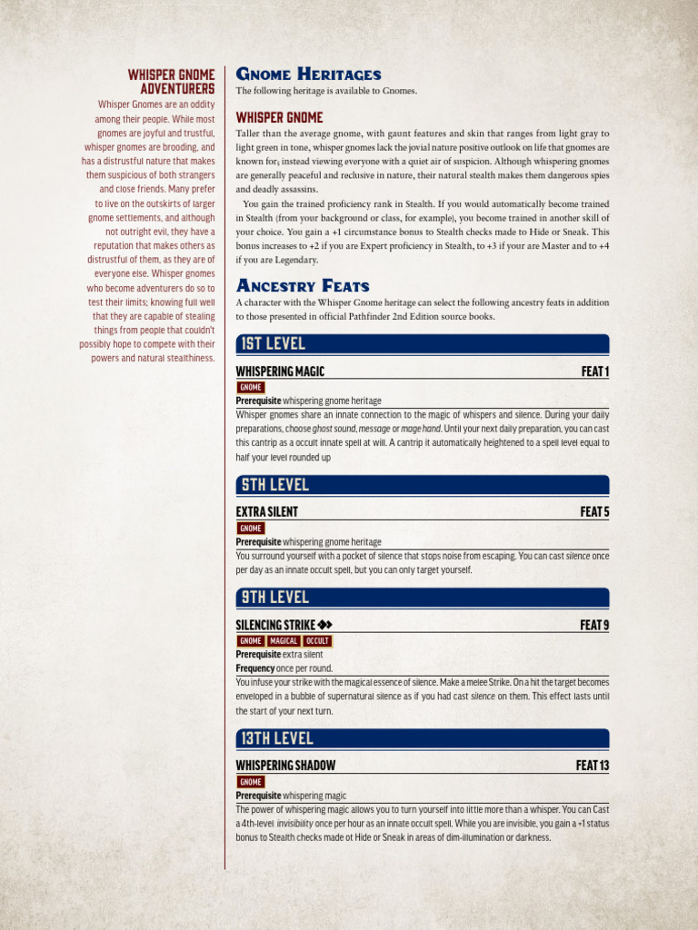 Pathfinder 2nd Edition - Whisper Gnome Heritage | PDF