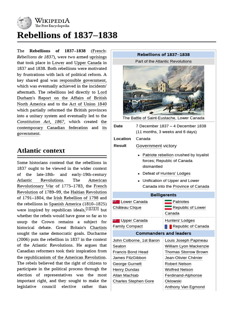 History Canada Rebellions_of_1837–1838 | PDF | Politics Of Canada | Canada