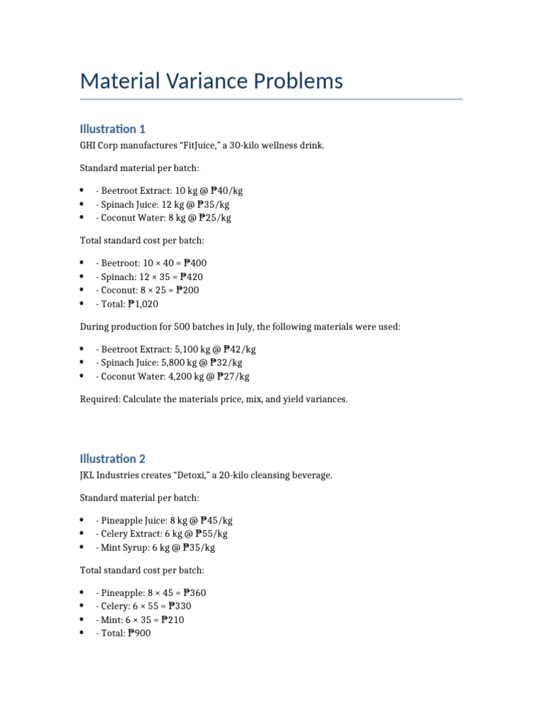 Updated Material Variance Problems | PDF | Drink
