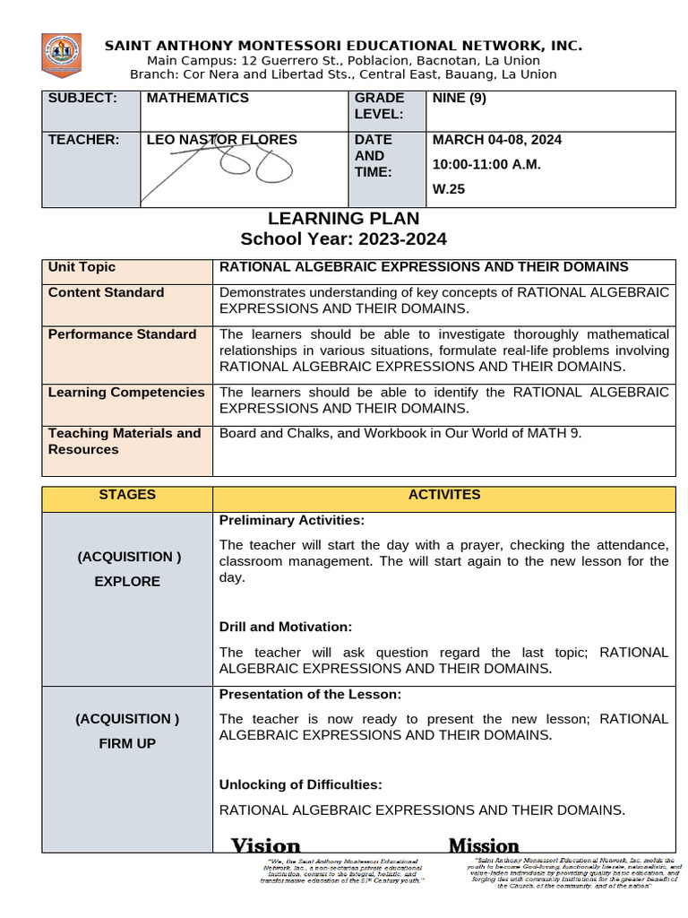 LP - W25 Rational Algebraic Expressions and Their Domains | PDF ...