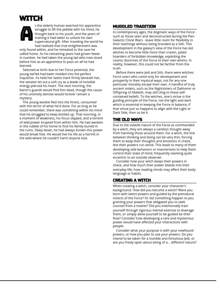 SW5e - Witch Class v2 - GM Binder | PDF | Sith | Empathy