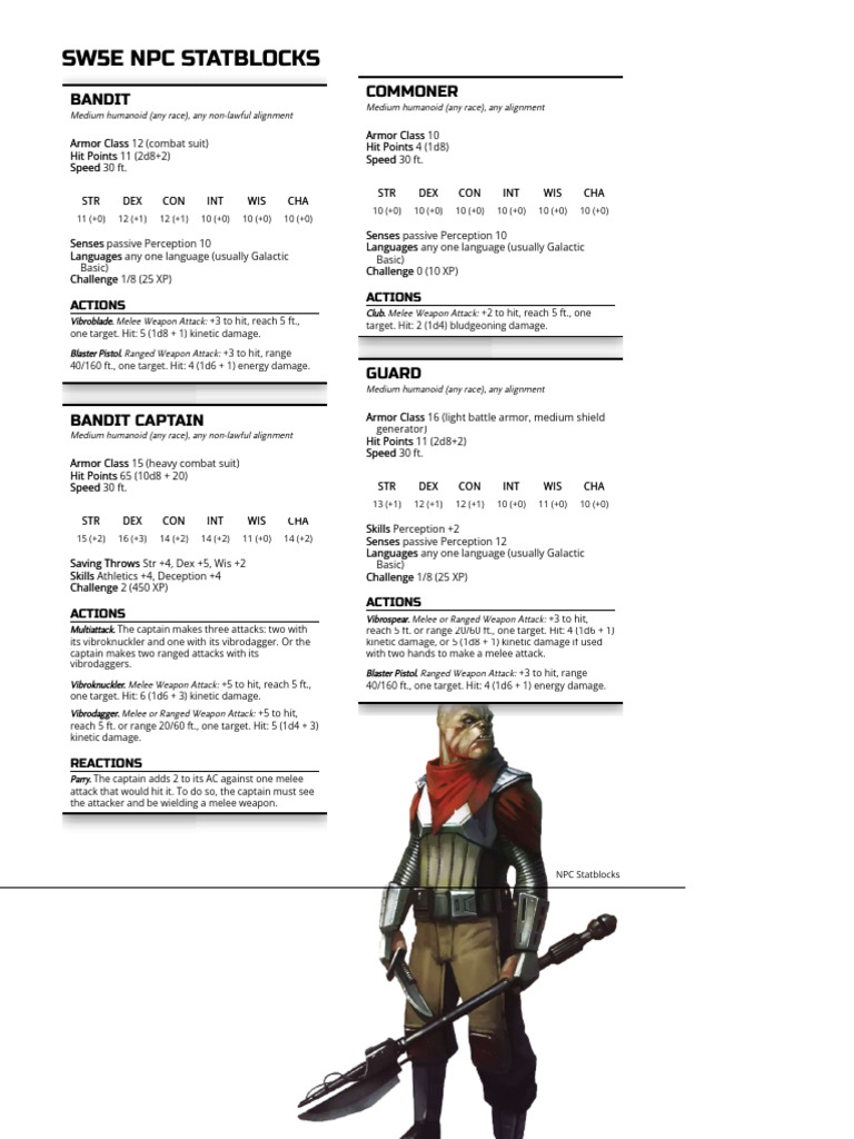 SW5E NPC Statblocks GM Binder | PDF