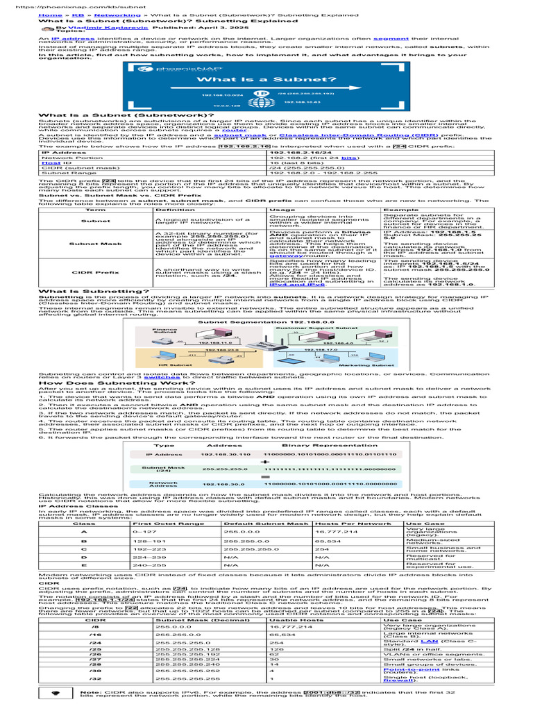 What Is A Subnet (Subnetwork) Subnetting Explained | PDF | Ip Address ...