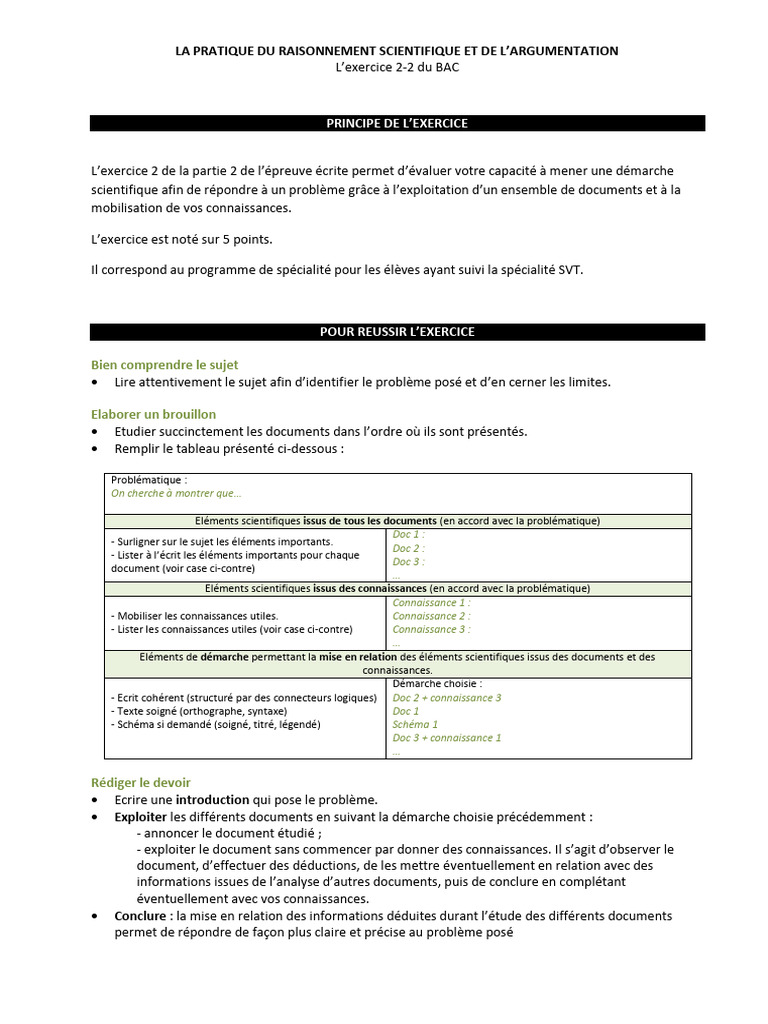 Raisonner Scientifiquement au BAC SVT | PDF