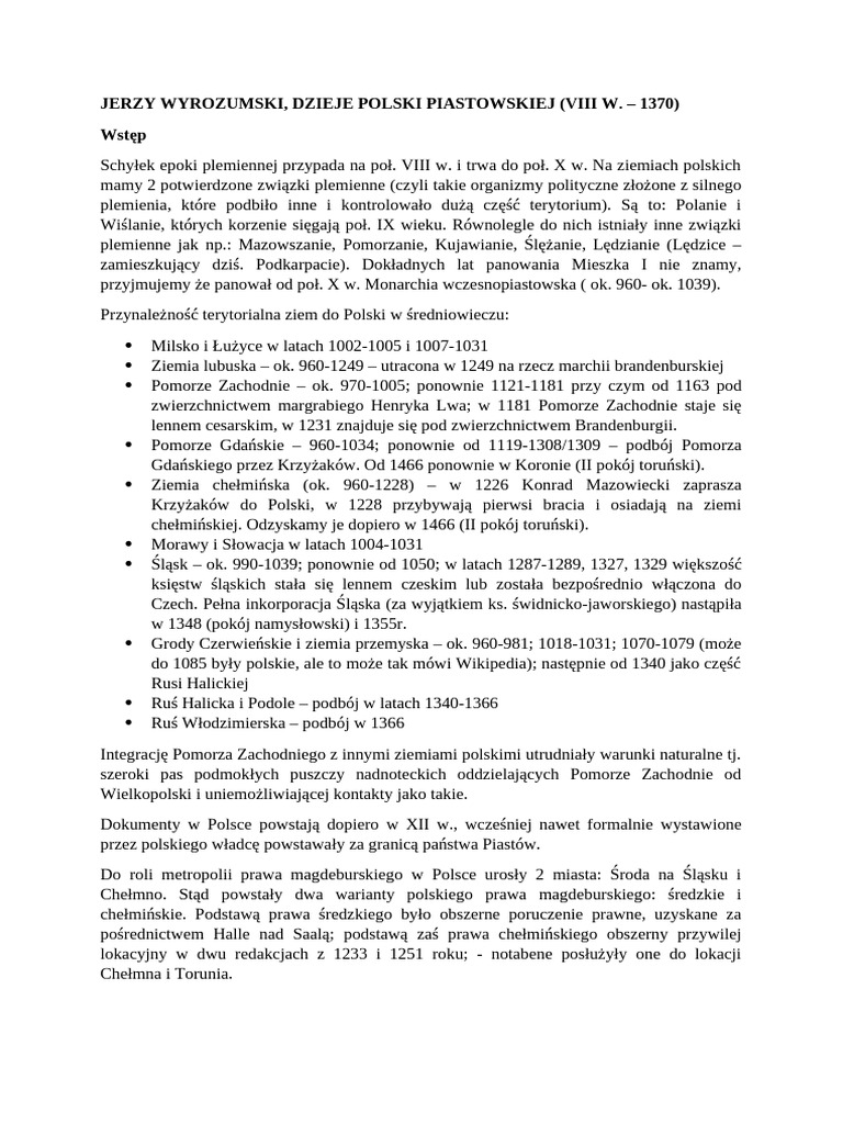 Notatki Do Egzaminu A Ze Średniowiecza - Historia Polski (Wyrozumski I ...