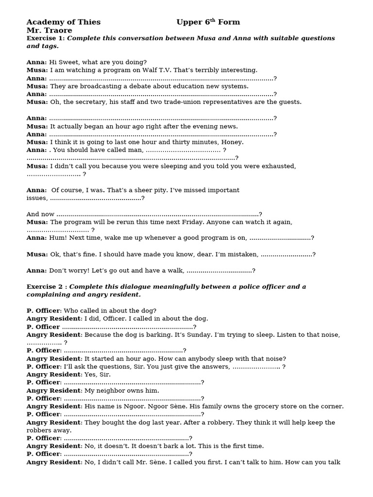 Asking Questions Exercise | PDF