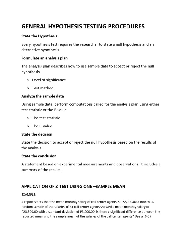 General Hypothesis Testing Procedures | PDF | Null Hypothesis | P Value