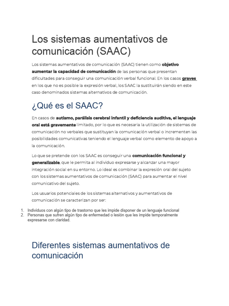 Los Sistemas Aumentativos de Comunicación (SAAC) : ¿Qué Es El SAAC? | PDF | Comunicación | Los ...