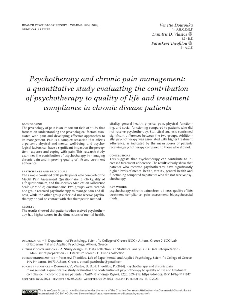 Psychotherapy's Role in Chronic Pain Management | PDF | Psychotherapy ...