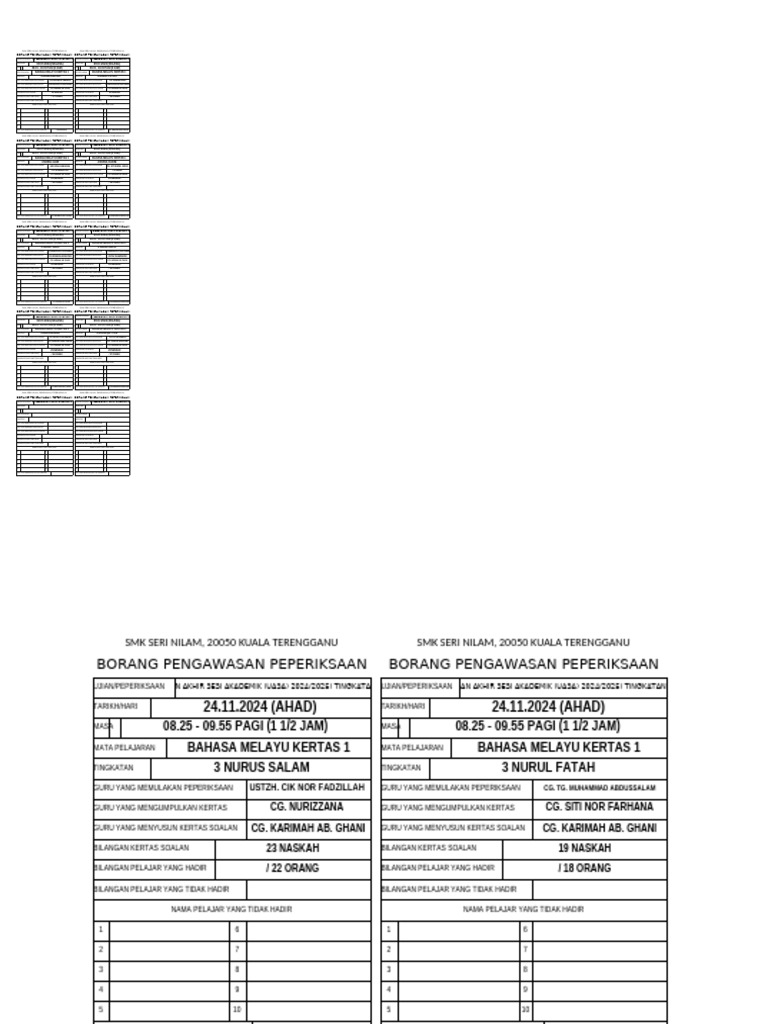 Jadual Pengawasan Ujian Dan Peperiksaan | PDF