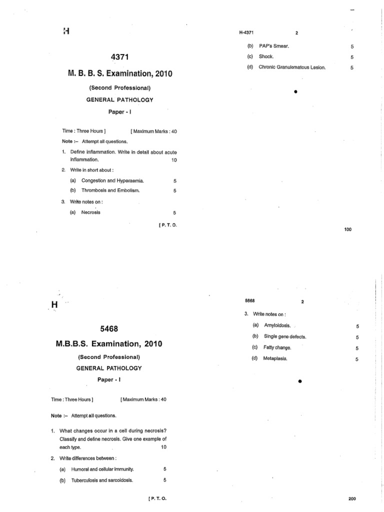 Pathology Question Paper | PDF