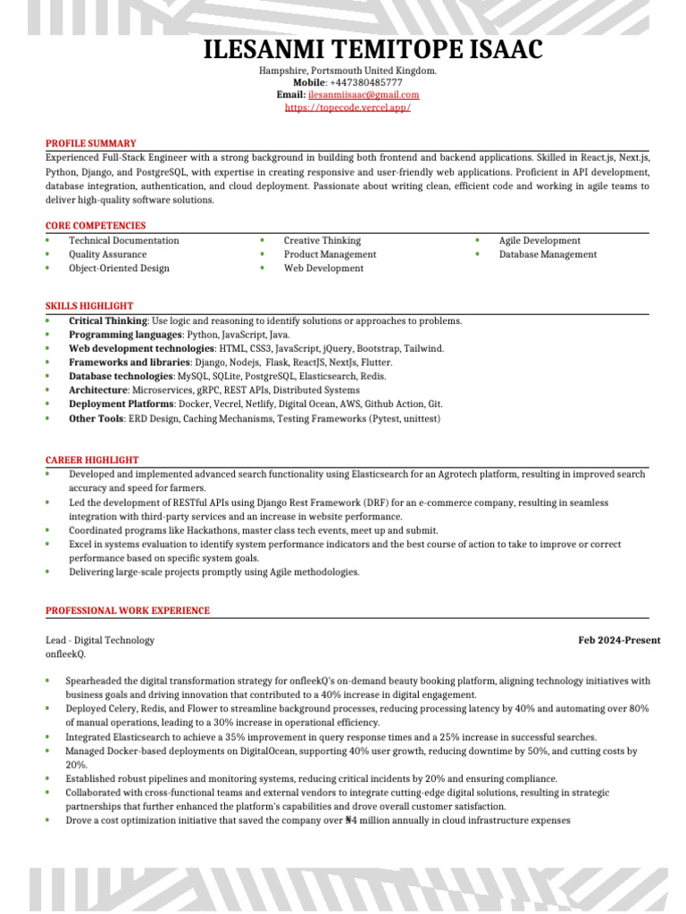 Temitope Isaac Ilesanmi - CV | PDF | Web Development | Databases