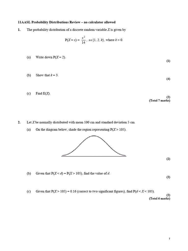 Probability Distributions Paper 1 Review 2 | PDF | Standard Deviation | Probability Distribution