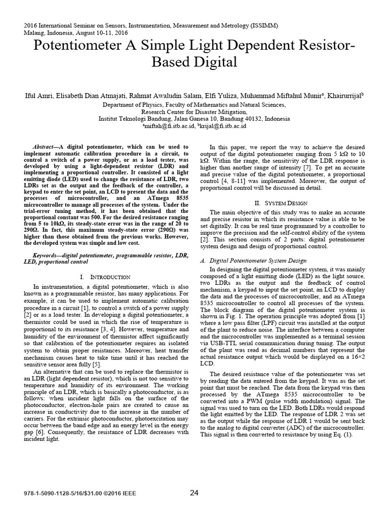 Potentiometer A Simple Light Dependent Resistor - Based Digital | PDF ...