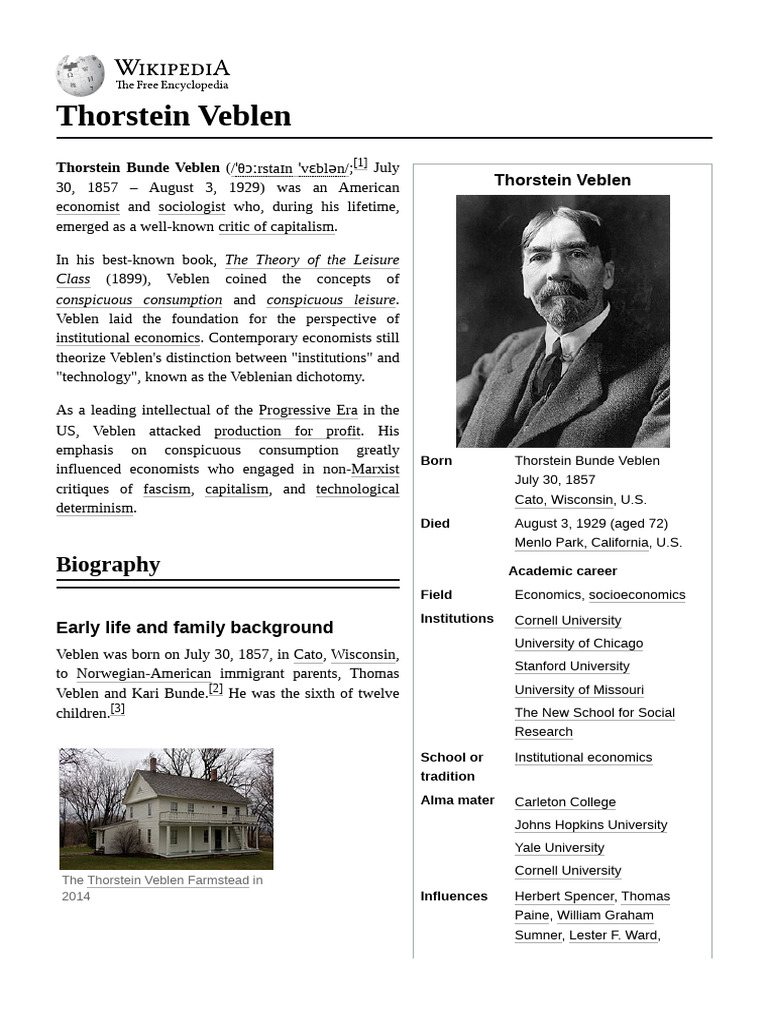 Biography Thorstein - Veblen | PDF | Thorstein Veblen | The Theory Of ...