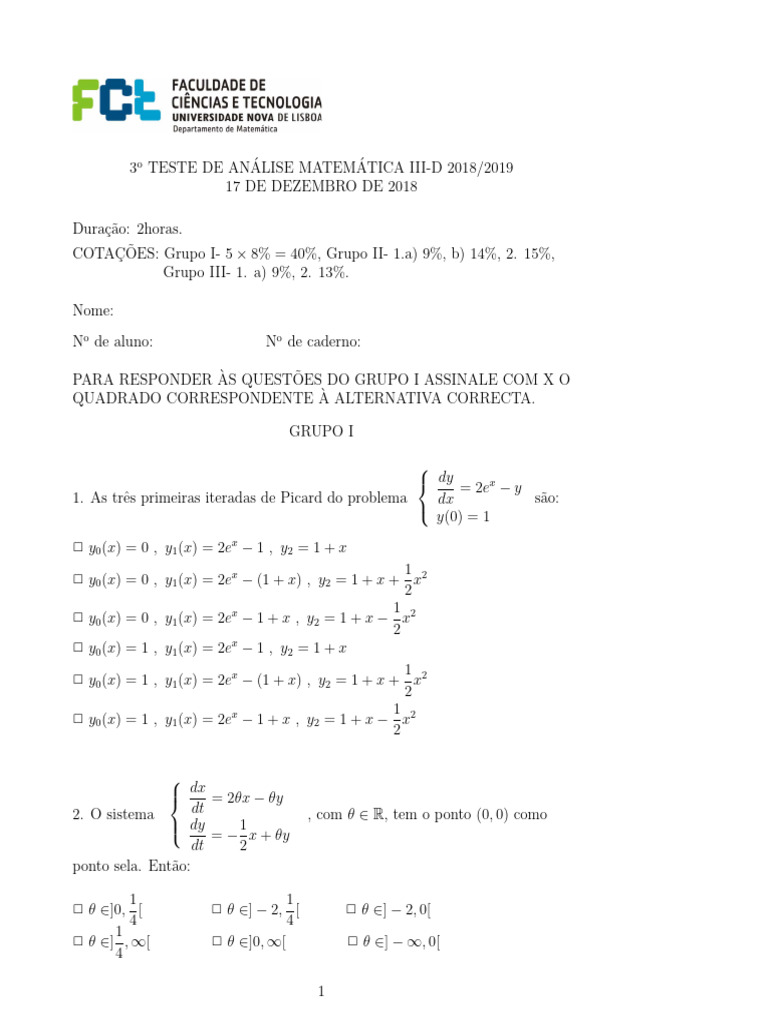 3º Teste Am3d 1ºS 18-19 | PDF | Séries de Fourier | Objetos matemáticos