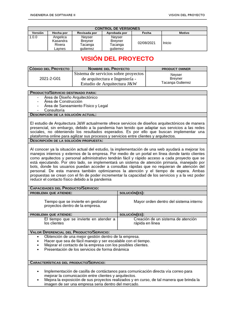 Vision Del Proyecto.a 1 | PDF | Ingeniería de software | Business