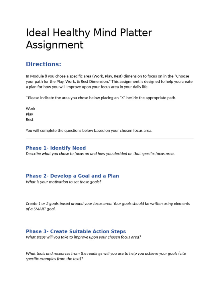 Healthy Mind Platter Assignment Guide | PDF