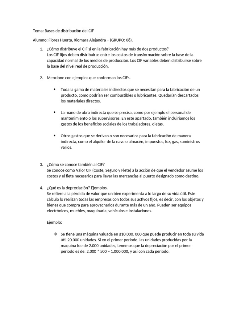 Semana 15. Cuestionario de Bases de Distribuciขn del CIF | PDF | Depreciación | Ciencias económicas