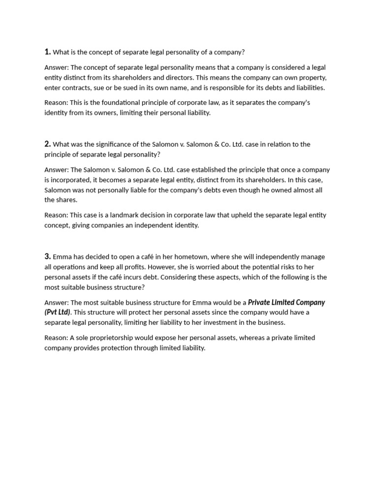 Understanding Separate Legal Personality in Companies | PDF | Patent ...