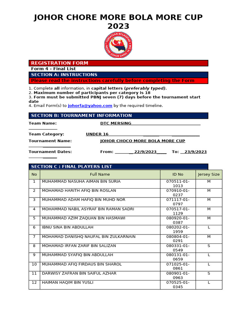 JFL Form J4 - Final List | PDF