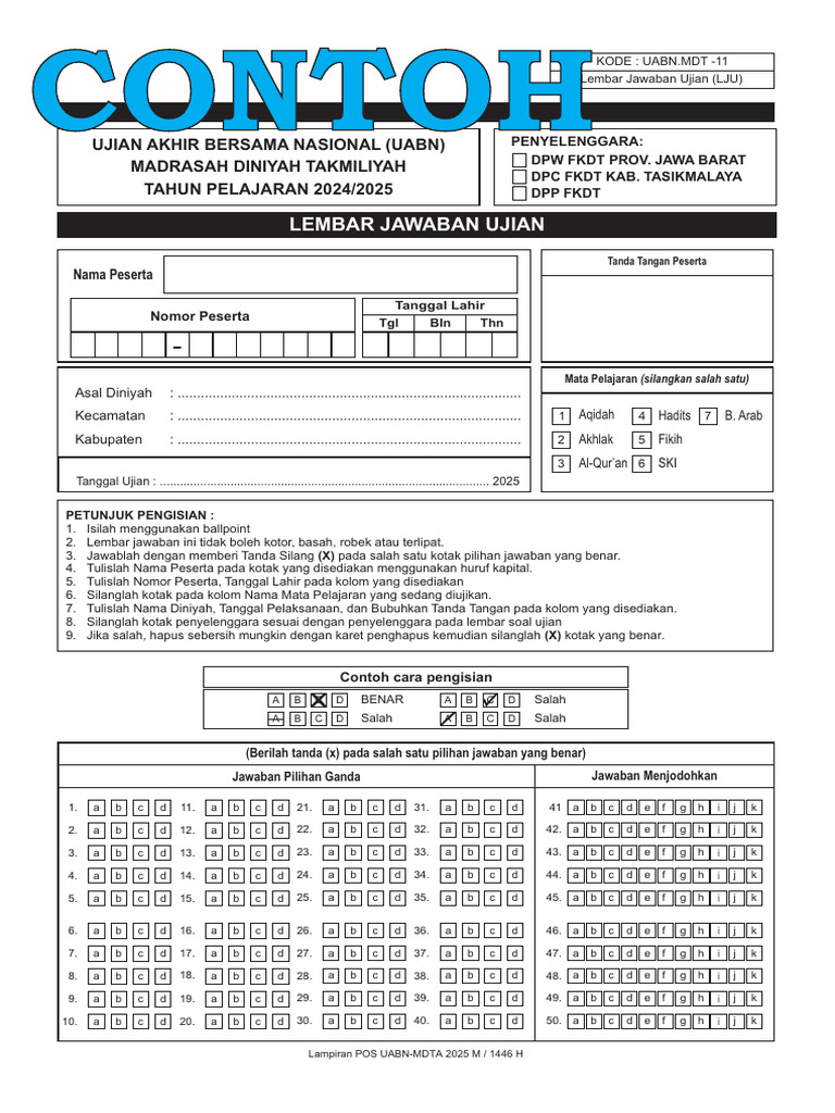 Contoh Pengisian LJU UABN-MDT Tahun 2025 | PDF