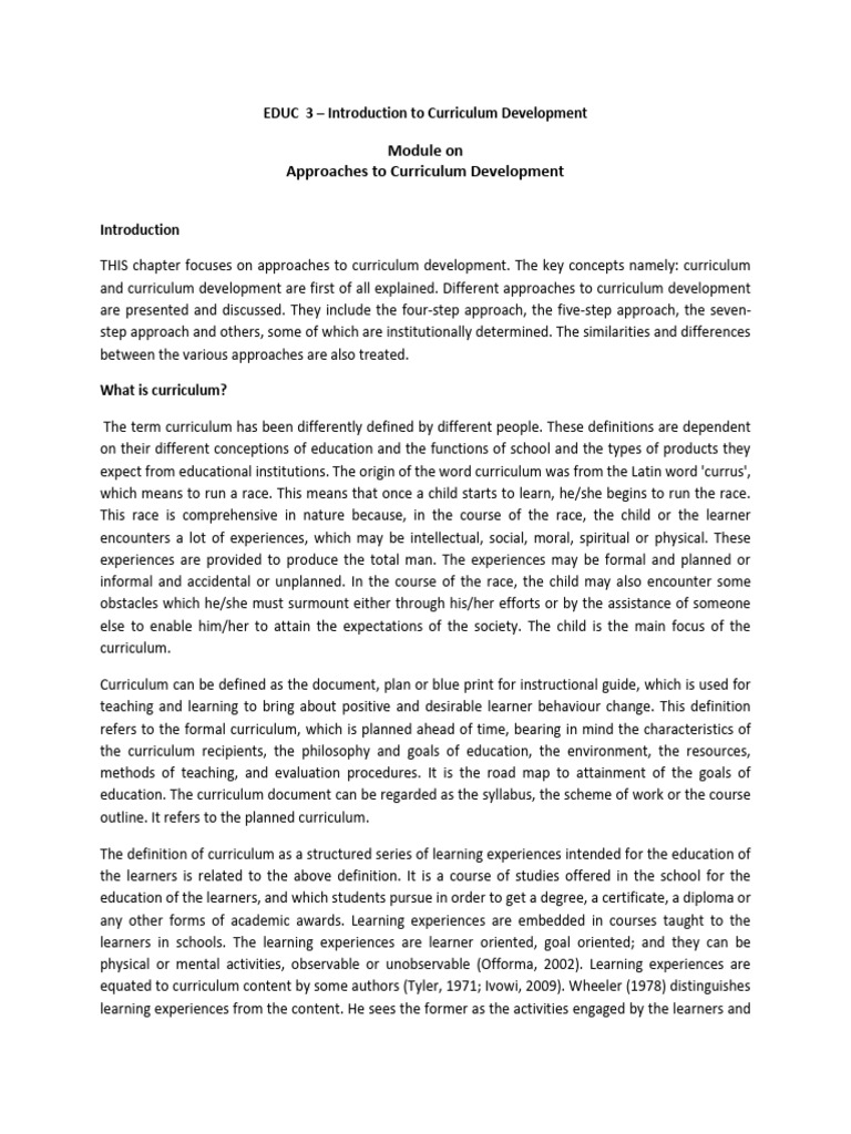 Curriculum Development Approaches Explained | PDF | Curriculum | Learning
