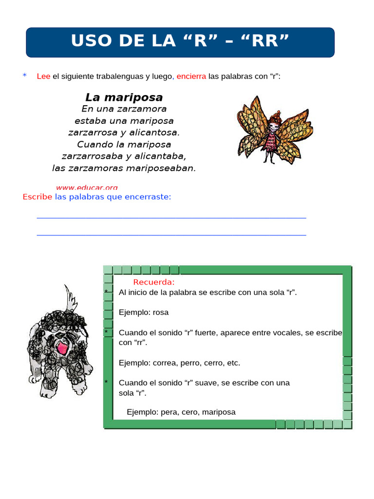 Uso de "R" y "RR" en palabras | PDF
