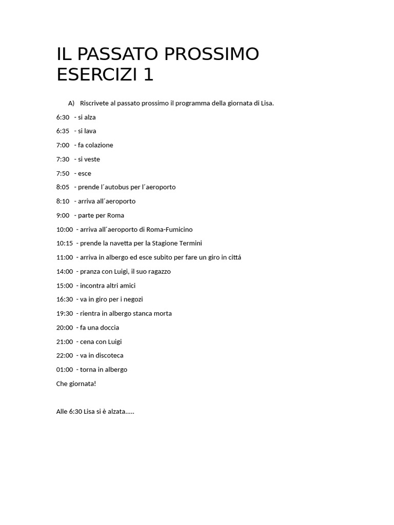 Esercizi Passato Prossimo | PDF