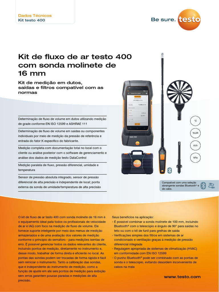 0563 0400 72 Testo 400 Air Flow Kit Datasheet Master PTBR | PDF ...