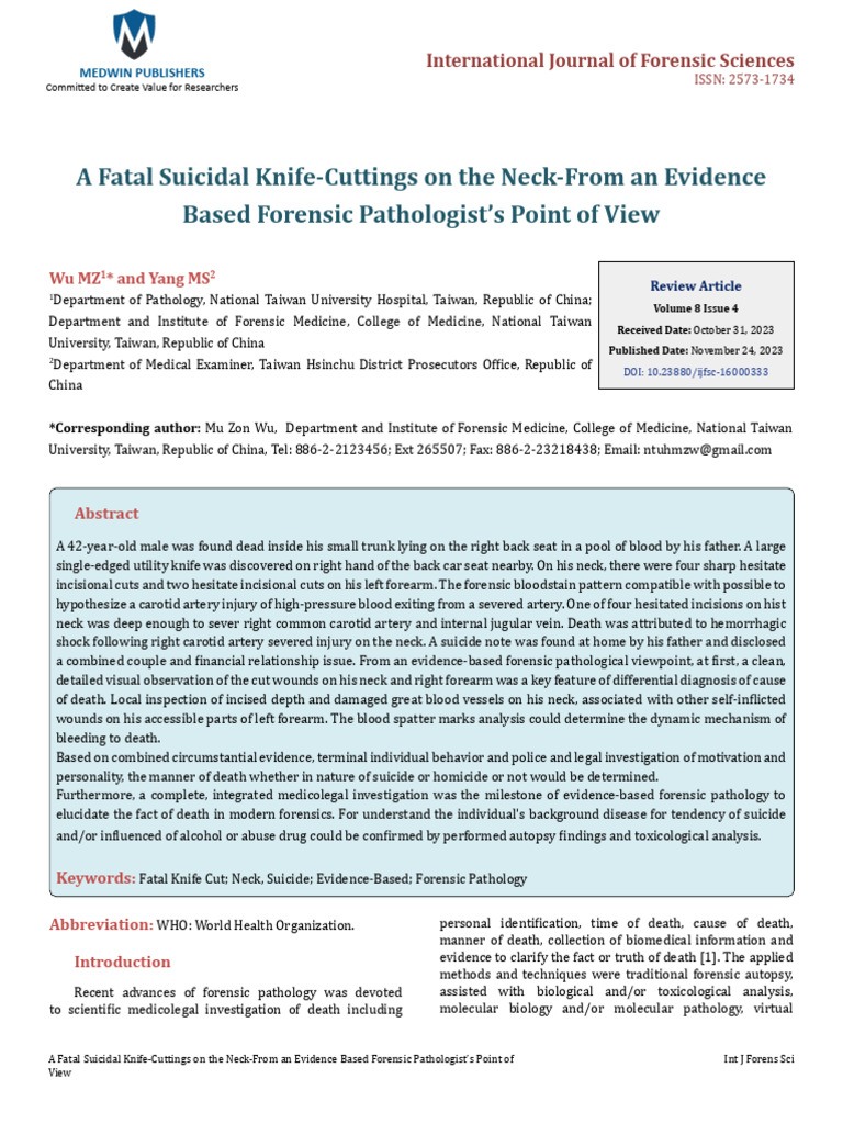 A Fatal Suicidal Knife Cuttings On The Neck From An Evidence Based ...