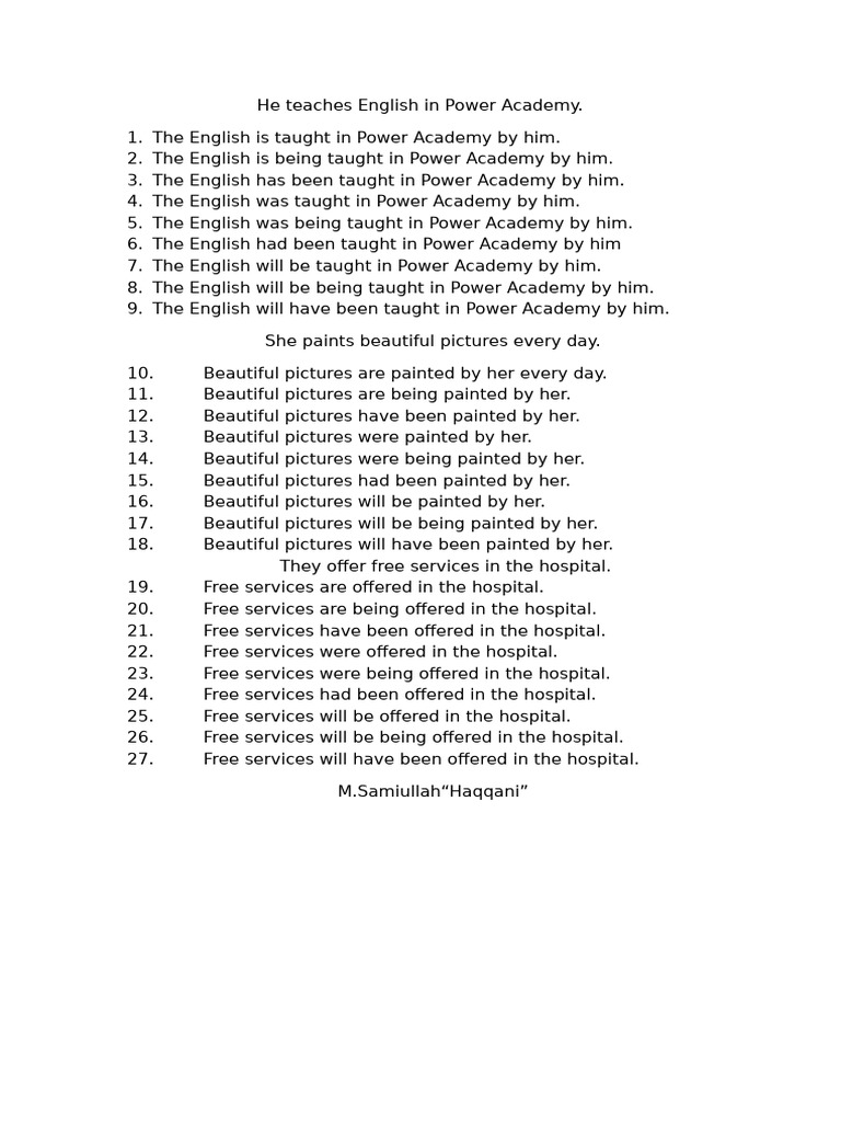Sentences of Passive Form in All Tenses | PDF