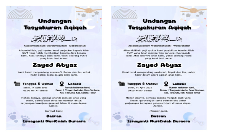 Isi Undangan Aqiqah Zayed | PDF